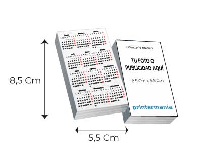 Calendarios bolsillo personalizados 85x55 mm - Printermanía